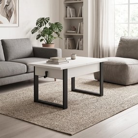 Rozkládací polohovací konferenční stolek HOGO 3v1 | 120-157x62,5-74,5x67 cm | síla horní desky 32 mm | bílá/černé nohy