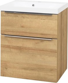 Mereo, Mereo Mailo, koupelnová skříňka s umyvadlem z litého mramoru 61 cm, dub Riviera, elox AL madlo, MER-CN520MA