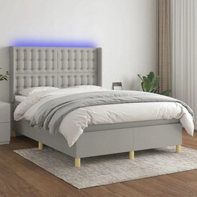 Box Spring Postel S Matrací A Led Textil Světle Šedá tlačítka 140 x 200 c