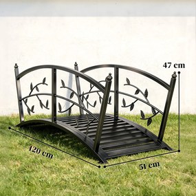 Outsunny kovový zahradní mostek 120 cm — dekor révových listů, madla, nosnost 100 kg, práškově lakovaný, snadná montáž