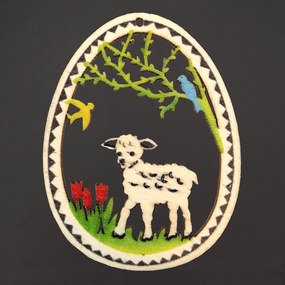 AMADEA Dřevěná dekorace vajíčko beránek, velikost 9 cm, český výrobek