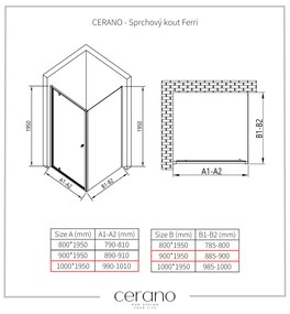 CERANO - Sprchový kout Ferri L/P - černá matná, transparentní sklo - 100x90 cm - křídlový