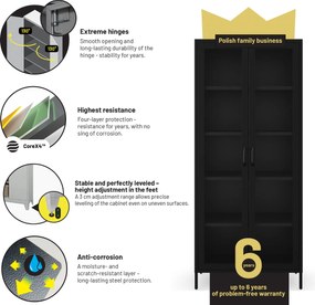 Skleněná vitrína ANGELO do obývacího pokoje – kovová, černá, 800 x 1850 x 450 mm
