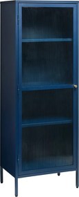 Modrá kovová vitrína Unique Furniture Bronco, výška 160 cm