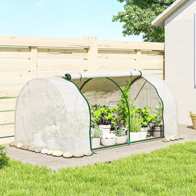 Outsunny skleník z PE s vyztuženou fólií, mrazuvzdorný ocelový tunel pro balkon a zahradu — skleník na rajčata 200 × 100 × 80 cm — bílý