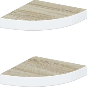 Nástěnné rohové police 2 ks dub a bílé 25 x 25 x 3,8 cm MDF 326631