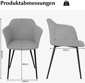 Costway Sada 2 jídelních židlí čalouněné židle s ergonomickým opěradlem šedo