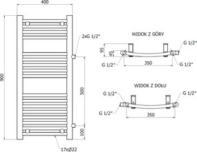 Mexen Ares, topné těleso 900 x 400 mm, 312 W, boční pravé a spodní připojení, bílá, W102-0900-400-00-20-S