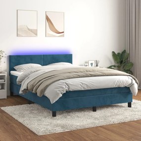 Box spring postel s matrací a LED tmavě modrá 140x200 cm samet 3134289