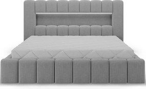 Světle šedá čalouněná dvoulůžková postel s úložným prostorem s roštem 160x200 cm Lamica – ELTAP
