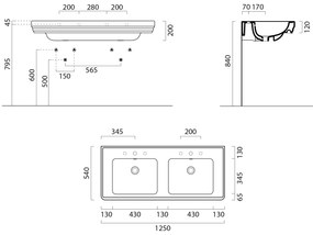 GSI, CLASSIC keramické dvojumyvadlo 125x54cm, bílá ExtraGlaze, 8725111
