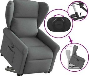 Elektrické zvedací polohovací křeslo tmavě šedé textil 3303395