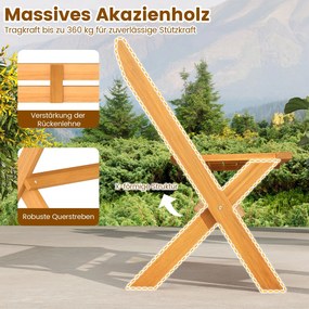 Costway Skládací lavice z akáciového dřeva pojme až 360 kg, 2-místná balkonová