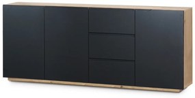 Komoda třídveřová se 3 zásuvkami Loftia - artisan/Černý mat