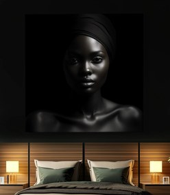 Obraz na plátně - Afričanka Amena s černým šátkem FeelHappy.cz Velikost obrazu: 80 x 80 cm