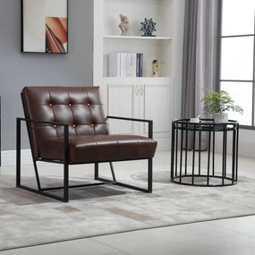 HOMCOM Chesterfield Křeslo Lounge Relaxační Křeslo S Polstrovaným Sedákem a Opěrkou Hlava Černý Kovový Rám Umělá Kůže Čokoládová | Aosom