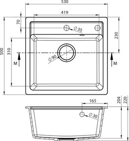Sapho GR1034 Dřez 53 x 50 cm granitový vestavný mono černá