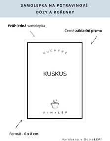 KUSKUS – průhledná samolepka na dózu, základní písmo, 6 × 8 cm | DomaLEP