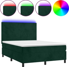 Box spring postel s matrací a LED tmavě zelená 140x190 cm samet 3136002