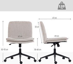 HOMCOM Domácí kancelářská židle, kancelářská židle s lněným vzhledem, výškově nastavitelná, krejčovská židle, otočná židle s houpací funkcí, béžová