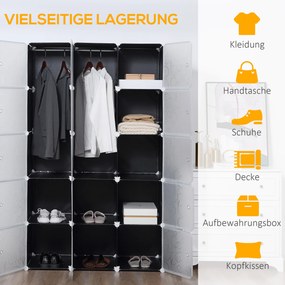 HOMCOM DIY systém polic pro šatníky s 2 velkými a 9 malými kostkami - DIY organizér, botník, úložný regál na knihy a hračky, černý 111 x 47 x 183 cm