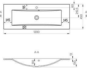 Sapho, YUKON umyvadlo 120x45cm, litý mramor, bílá, YU121