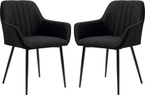 Jídelní židle HOMCOM v severském designu - Sada 2 židlí - Černé zkosené kovové nohy - Ergonomické lněné černé sedáky, opěradla a područky