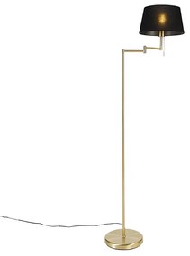 Klasická stojací lampa mosaz s nastavitelným černým odstínem - Ladas