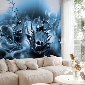 Fototapeta Olejový květ modrý - květinová abstrakce s tekutým motivem
