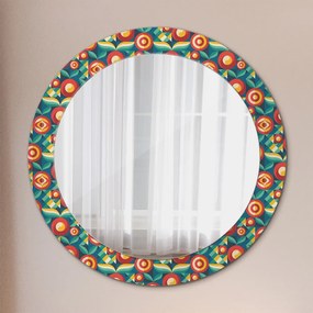 Kulaté zrcadlo tištěný rám Geometrické ovoce a listy fi 70 cm