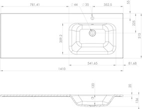 Sapho Sapho, ARECA umyvadlo 141x51,5cm, litý mramor, pravé, bílá, AC141R