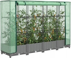 Vyvýšený Záhon Se Skleníkem Ratanový Vzhled Světle šedá 160 x 40 x 123 cm