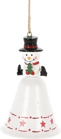 Vánoční zvoneček s figurkou sněhuláka 10 cm
