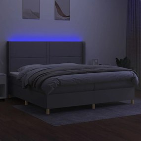Box spring postel s matrací a LED světle šedá 200x200 cm textil 3138821