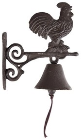 Hnědý litinový zvonek s kohoutem - 10*19*27 cm