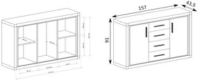 Obývací sestava DALLAS SET 1 (skříň, komoda, vitrína) dub sonoma