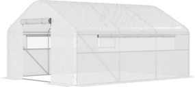 Outsunny Zahradní Skleník 4x3x2 m Tunelový Skleník se 2 Okny z UV-Odolného PE a 1 Rolovacími Dveřmi se Zipperem pro Zahradu a Terasu Bílý