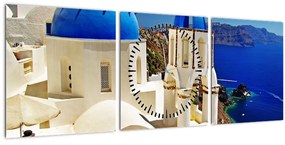Obraz - Santorini, Řecko (s hodinami) (90x30 cm)