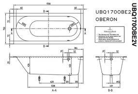 Villeroy & Boch Villeroy Boch OBERON Solo: Vana 1700x750 mm, Quaryl, včetně nohou (samolepicí), bílá Alpin UBQ170OBE2V-01