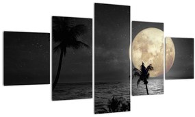 Obraz - Pláž za úplňku v šedých tónech (125x70 cm)