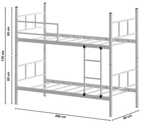 Kovová patrová postel MAVEN 90x200 cm bílá nosnost 2x100 kg