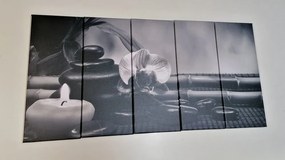 5-dílný obraz Feng Shui zátiší v černobílém provedení - 200x100 cm