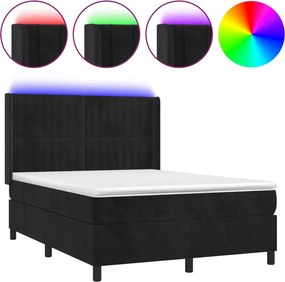Box spring postel s matrací a LED černá 140x200 cm samet 3139687