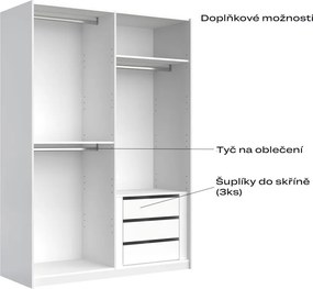 Skříň s posuvnými dveřmi 1,5x2,1m (Dveře Lesklé Bílé), série N Family