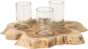 Dřevěný teakový držák na 3 skleněné vázy – 31*27*5,5 cm
