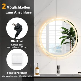 Costway Koupelnové zrcadlo LED s osvětlením 60 cm kulaté koupelnové zrcadlo