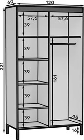 ADRK Furniture Posuvná skříň BELL-M 120 SW-BLM-120-A