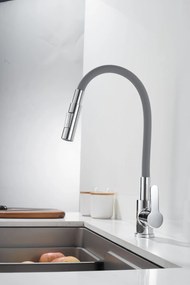 Gamma Flex 4000, stojánková dřezová baterie s flexibilním ramenem, 2-funkční výtok, šedá-chrom, GMA-BFX-4000G
