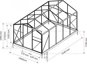 Skleník se základnou BestBerg BBGH-1006B / 5,95 m² / 313 × 190 × 194 cm / černá