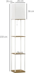 HOMCOM Stojací lampa s paticí E27 40 W Stojací lampa se 3 přihrádkami a látkovým stínidlem do obývacího pokoje ložnice v bílé barvě
